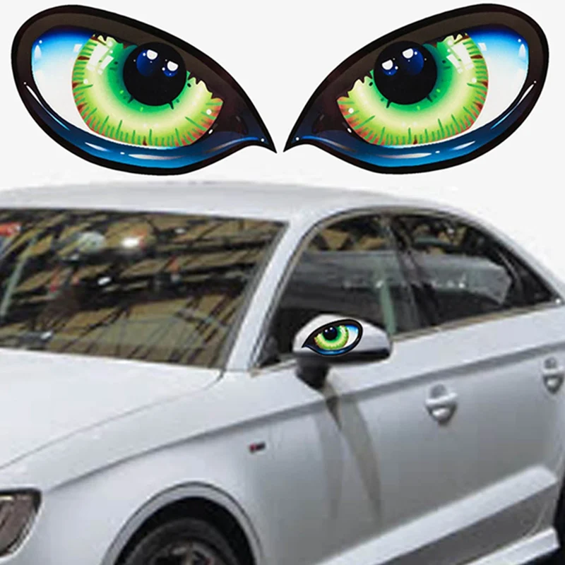 2Pcs 3D Stereo Reflective Cat Eyes Car Sticker Car Auto Side Fender Eye ...