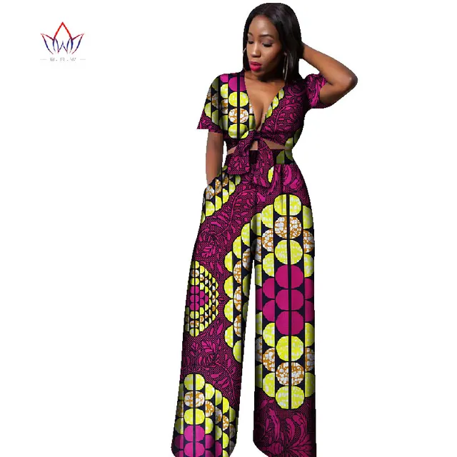 2017 African Print Cotton Suit Woman Plus Size 2 Pieces Short Top And