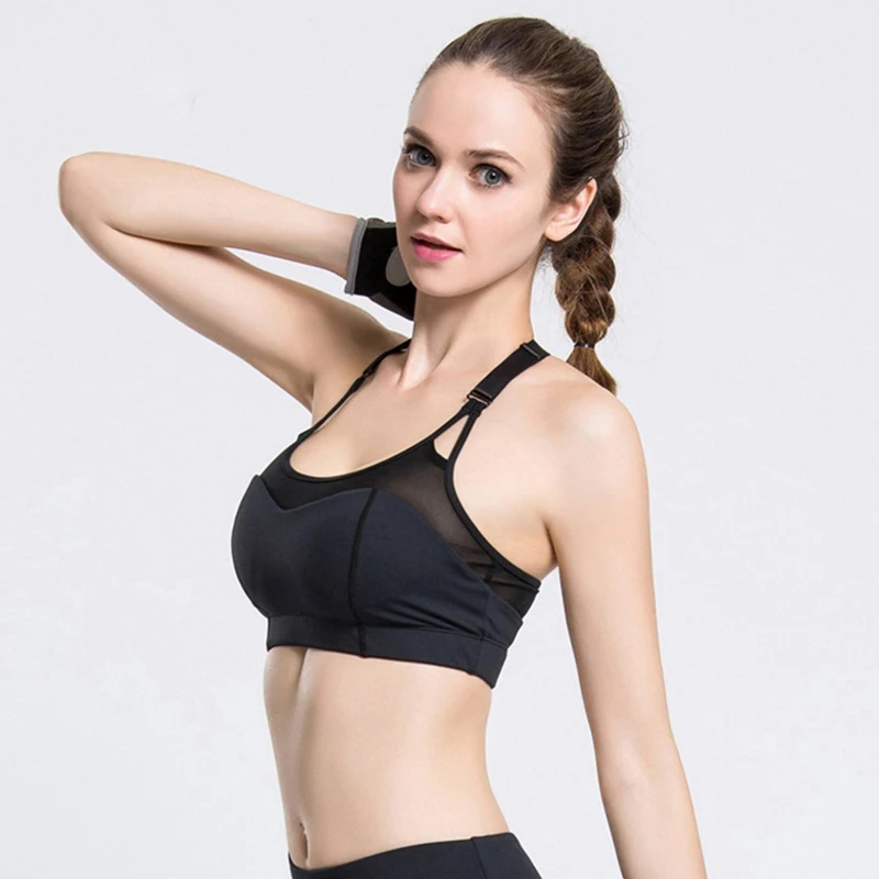 2017 Fitness Sport Bra Bh Gym Patchwork Breathable Mesh Workout Tank Top Push Up Women Running ...