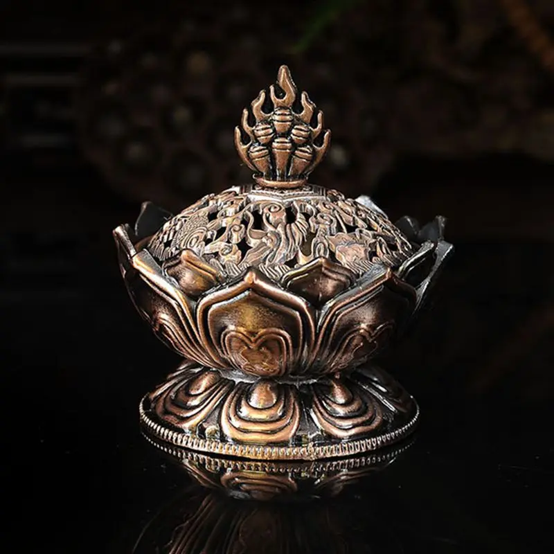Tibetan Lotus Incense Burner 7.8*7.2*6.0cm Alloy Bronze Mini Incense ...