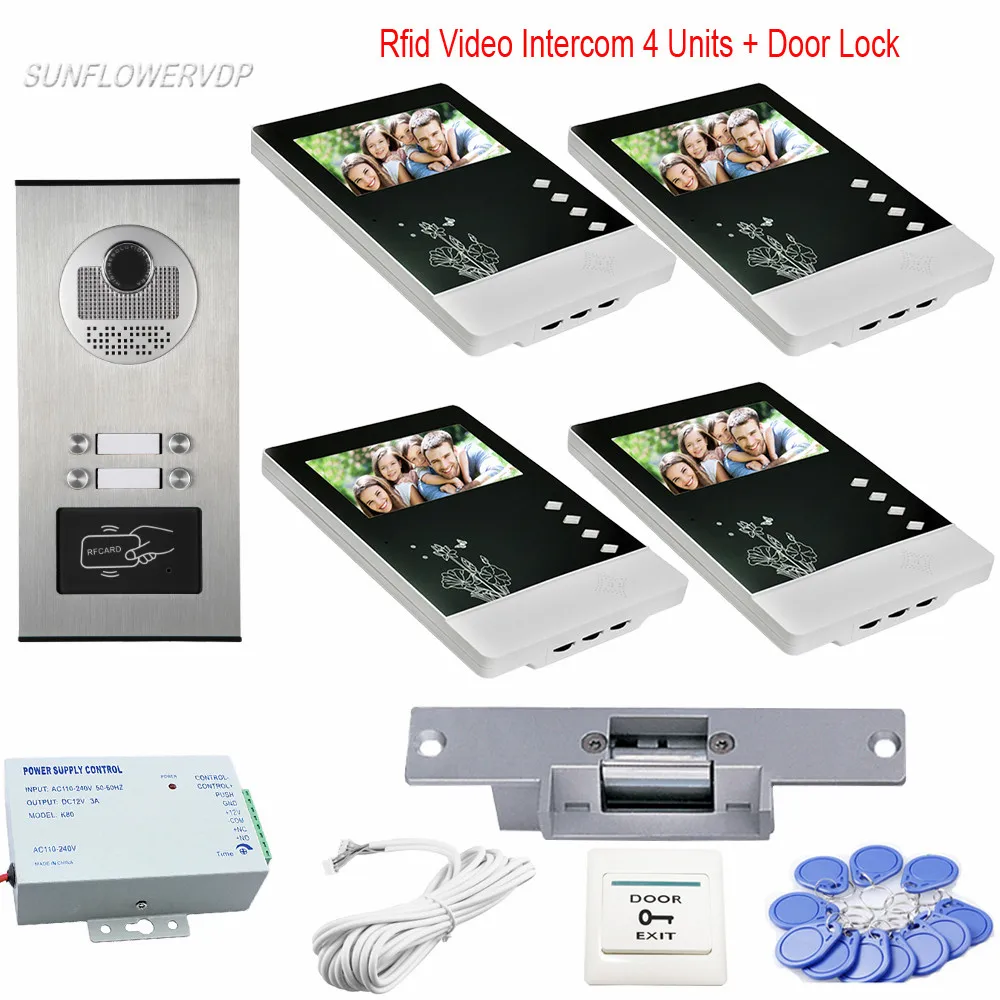 Video Intercom With Strike Lock 4.3" Color Monitors Door Phone For Home ...