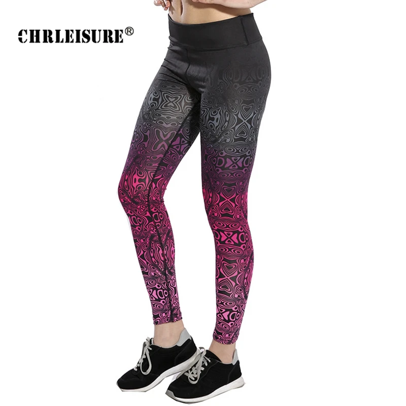 Chrleisure Gradient Color Print Women Leggings Spring Polyester High
