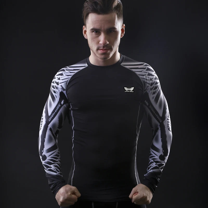 Muscle Men Compression Shirts Tight T shirt Long Sleeves Thermal Under ...