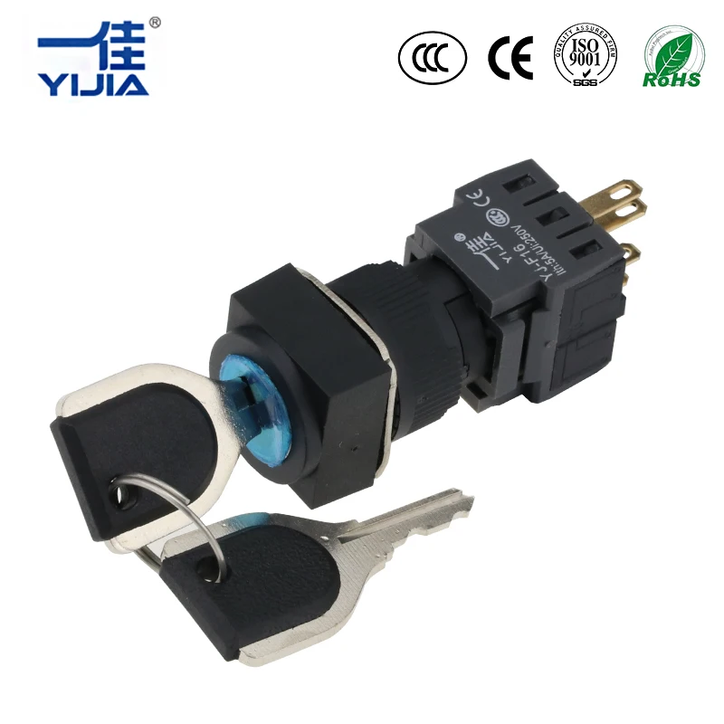 key lock 16mm selector Maintained square Push Button Switch Self lock 2 ...