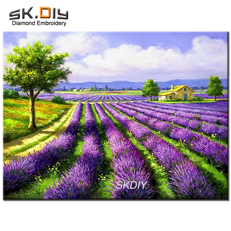 SK DIY 5D Full diamond embroidery "Lavender field pastoral landscape ...