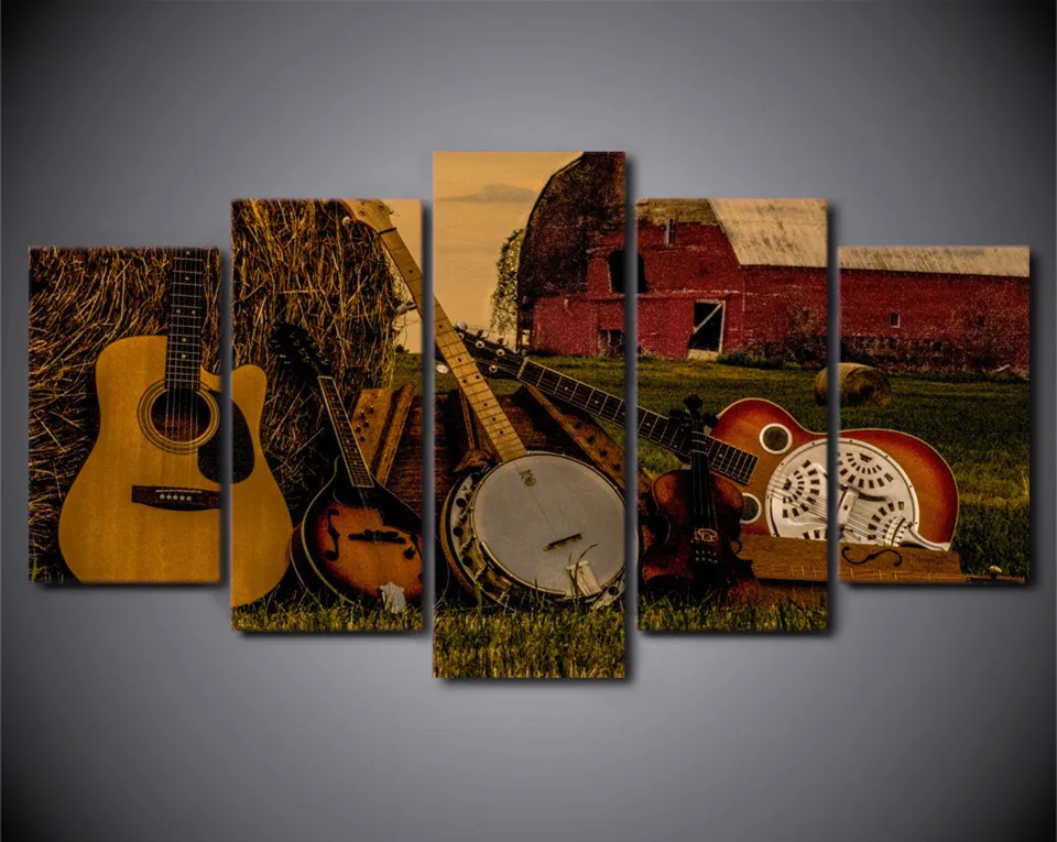 5 Stuk Art Klassieke Gitaar Schilderen Muziek Instrument Muur Foto Voor ...