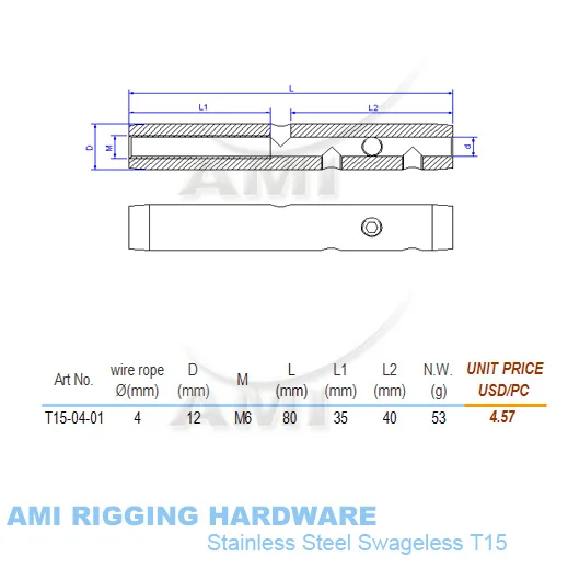 M6 RIGHT 4mm wire Swageless Metric thread terminal stainless steel 316 ...