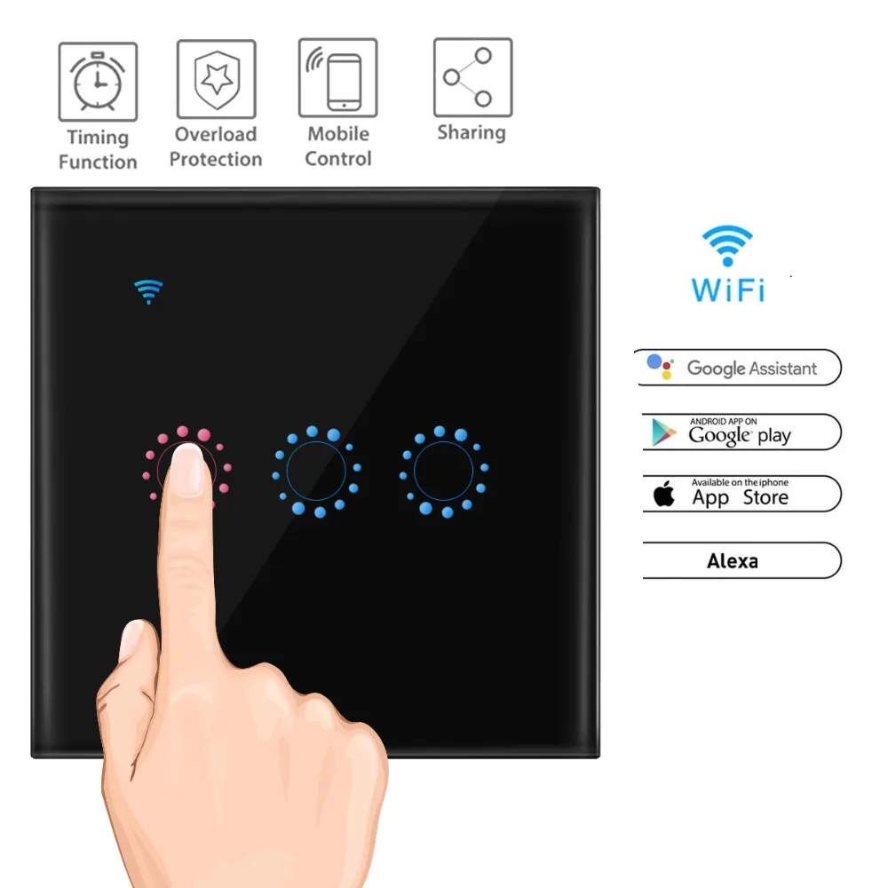 Touch Switch Crystal Glass Panel 1/2/3 Gang Ewelink Smart Wall Light ...