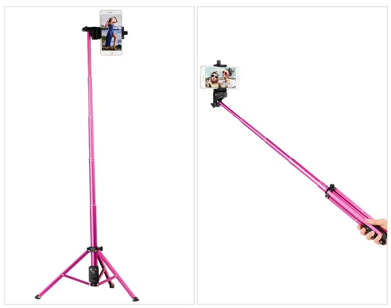 Pink Tripod Self portrait Monopod Phone Holder Selfie Stick Bluetooth ...