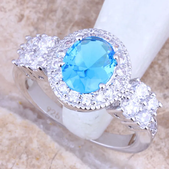 Sparkling Sky Blue Cubic Zirconia White CZ Silver Plated Women's Ring ...