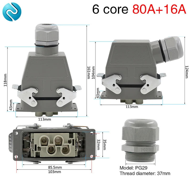 Rectangular Heavy Duty Connector HDC-HD-4/2 6 Core Pins Waterproof ...