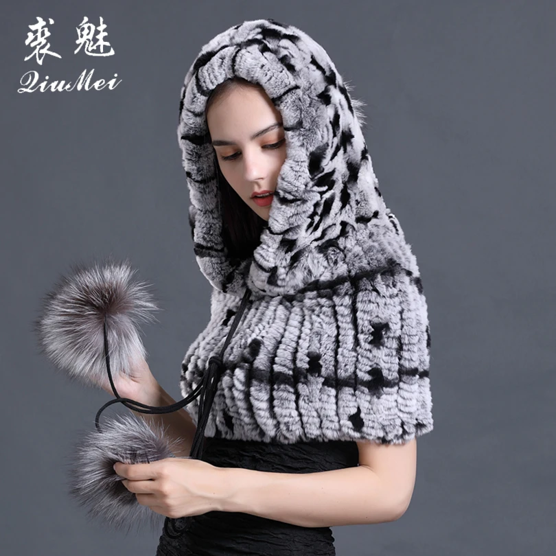 Pashmina con capucha para mujer, chal suave de piel de conejo Rex Real ...