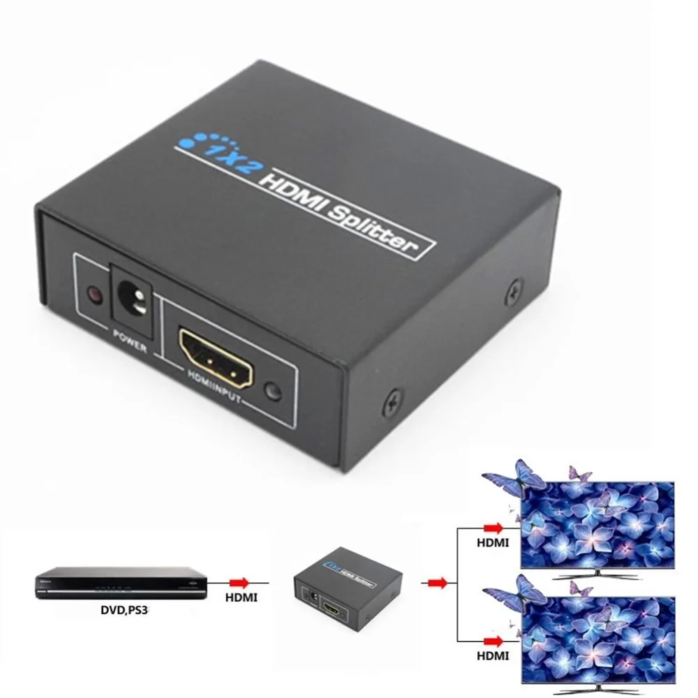 1 Input to 2 Output Full HD HDMI Splitter 1x2 Port HDMI Swith Adapter ...