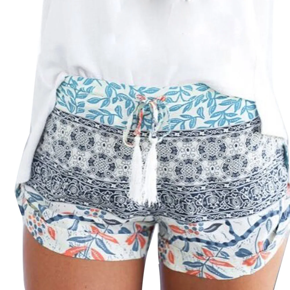 Stylish Tassel Drawstring Shorts For Women Sexy Hot blue print Summer ...