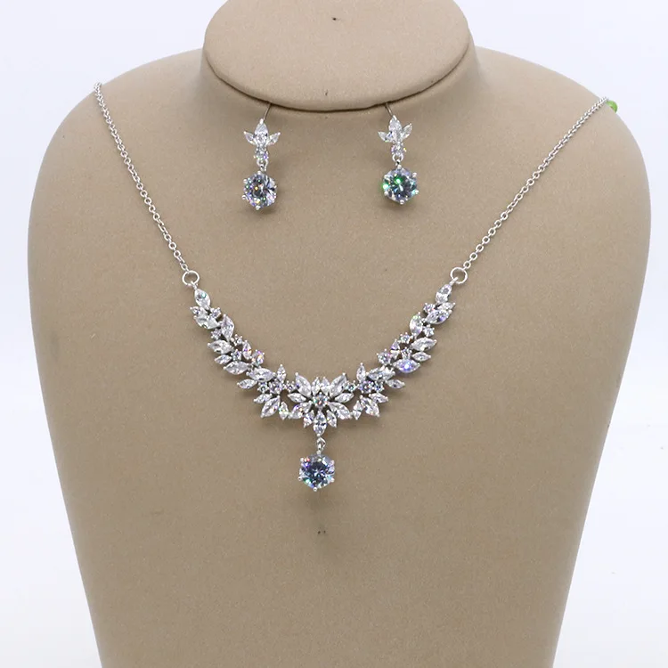 Wedding Zircon Jewelry Set White Gold Color Bridal Necklace Earring Set ...