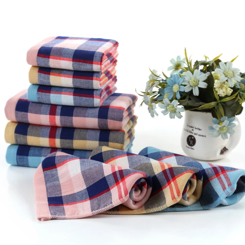 100% Cotton Square Towel Bicolor Plaid Pattern, Super Soft Comfort ...