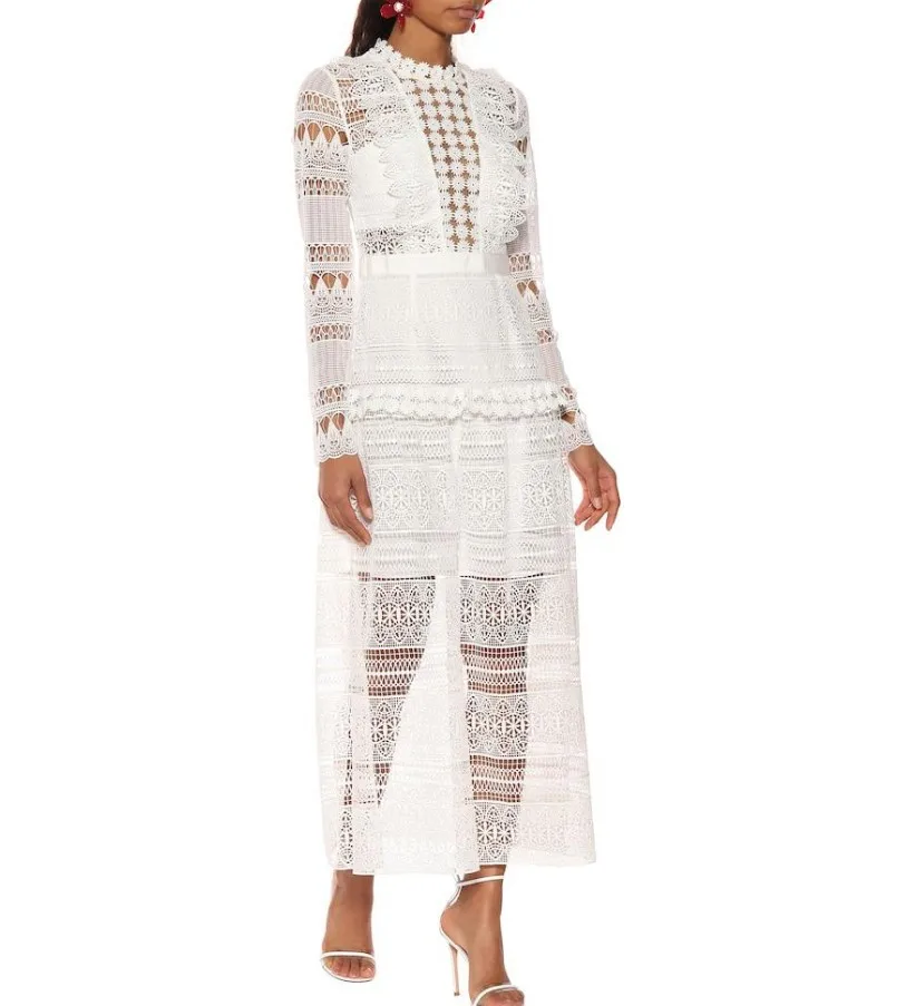 2019 chegam Novas mulheres de Renda branca vestido elegante completo ...