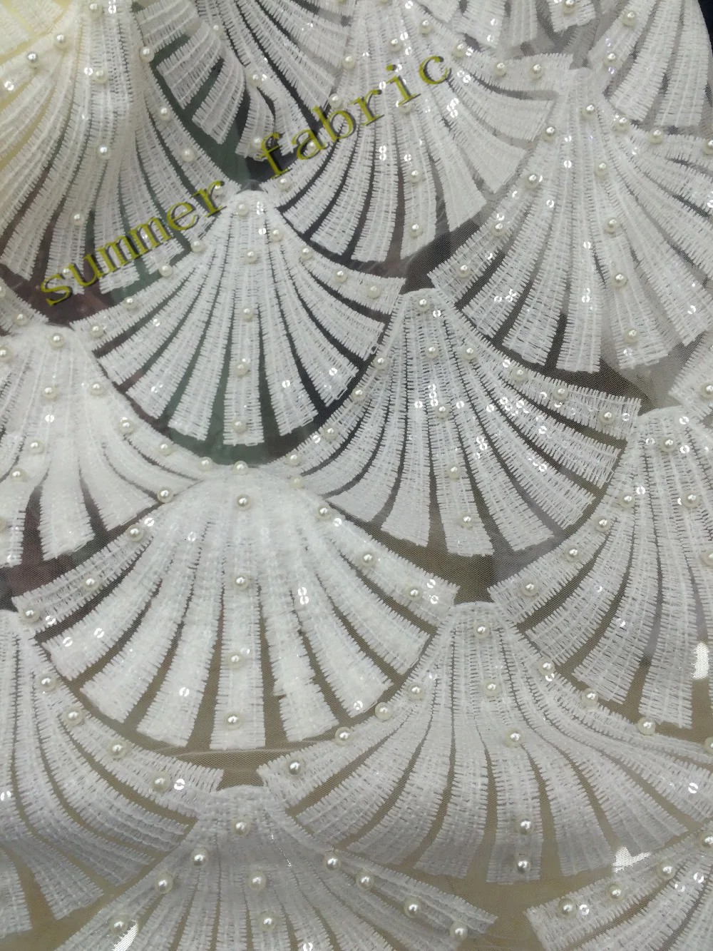 Tela de encaje de Red africana con lentejuelas blanco más popular tela ...