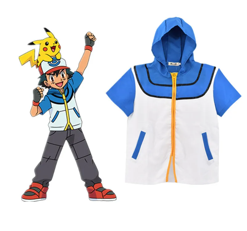Pokemon Ash Ketchum Trainer Cosplay chaqueta bolsillo Monster traje con ...