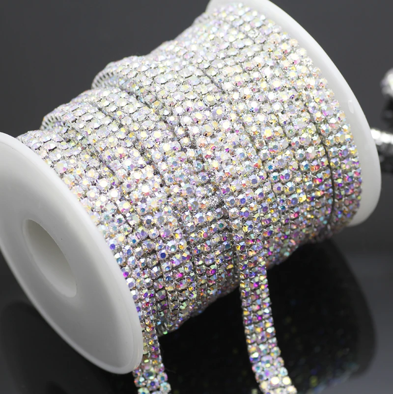 3 Rows Crystal Ab Rhinestone Cup Chain Silver Base With Claw Dress ...