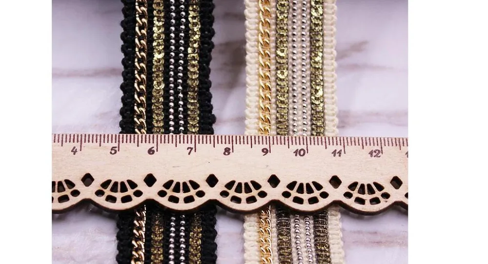1yard Gold Silver Beaded Chain Lace Trims Ribbon Vintage Fabric ...