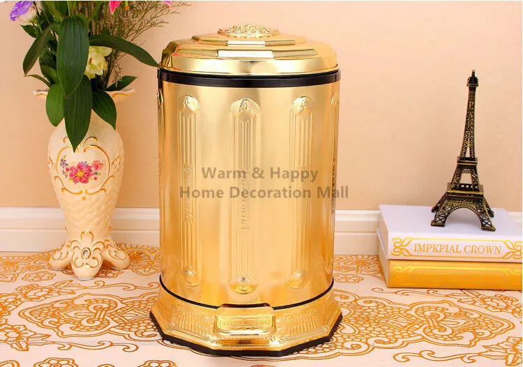 6L European Luxury Stainless Steel Foot Pedal Gold pated Trash Bins ...