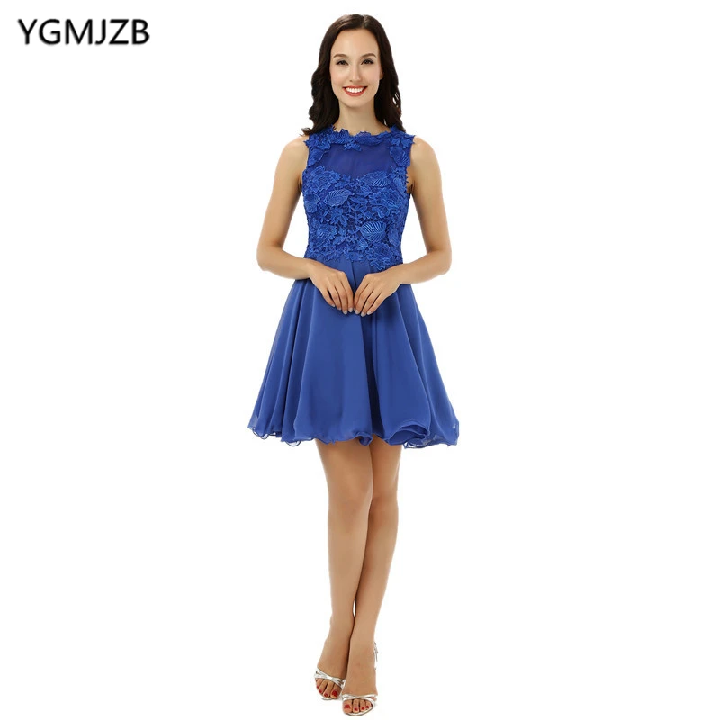 Buy Elegant Blue Cocktail Dress 2018 A Line Lace