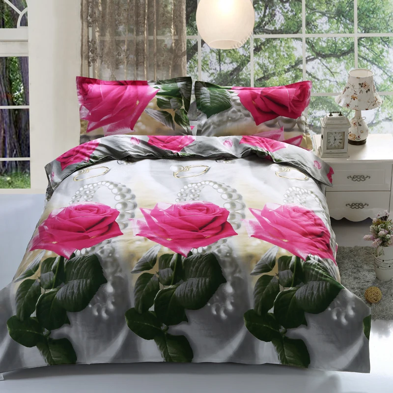 Home textiles New The red pink flower 3D 4pcs Bedding Sets Duvet ...