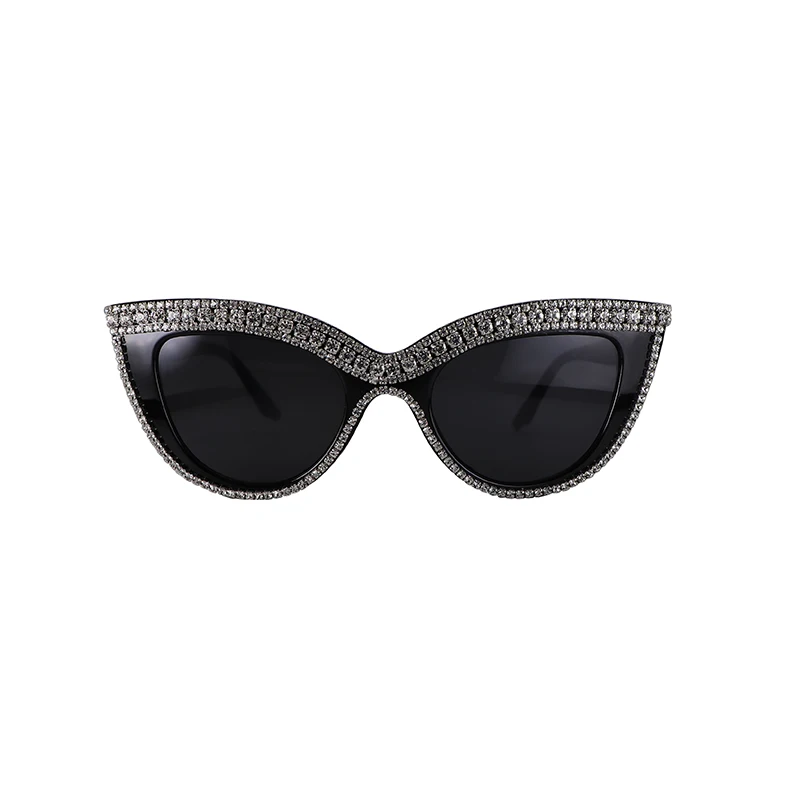 Crystal Rhinestone Cat Eyes Bling Sunglasses Black Frame Eyewear