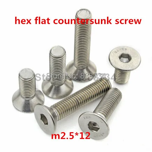200pcs m2.5*12 a2 70 ss 304 stainless steel hex flat countersunk screw ...