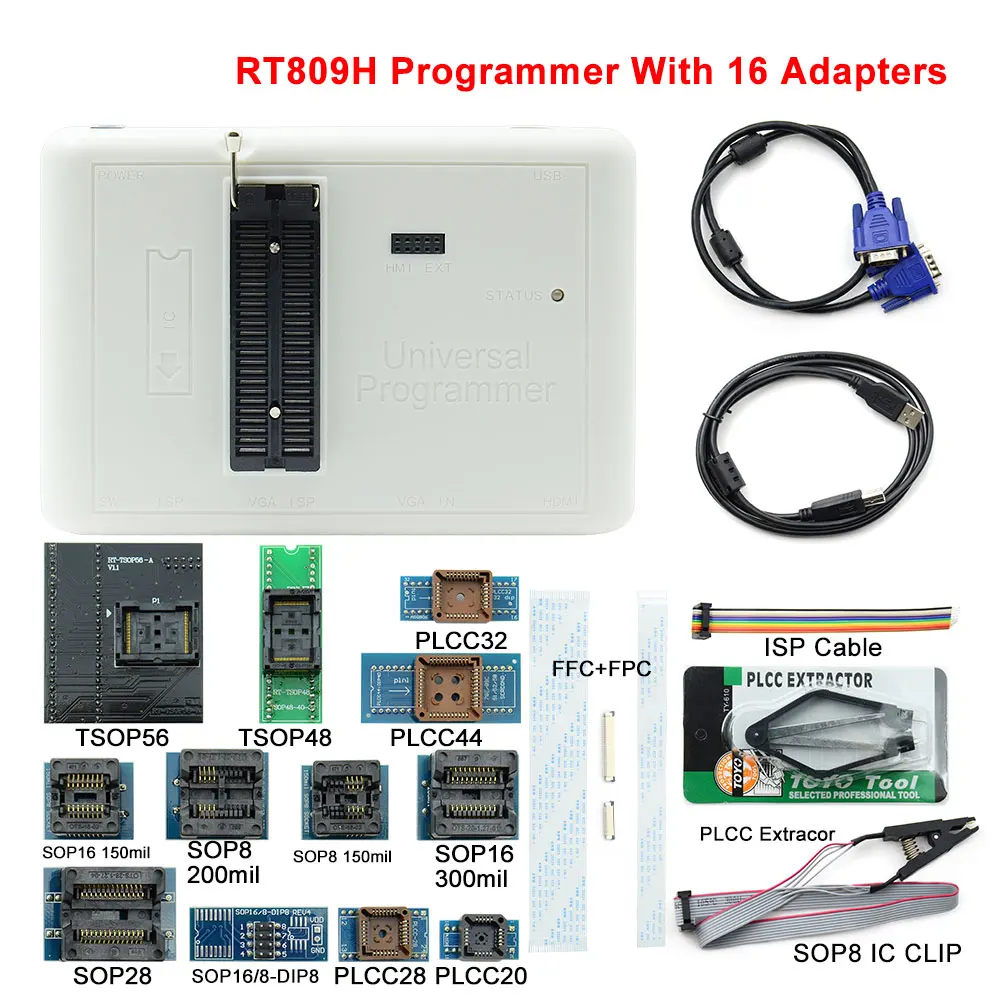 New Original Rt809h Emmc Nand Flash Extremely Fast Universal Programmer With 16 Adapters In Auto 
