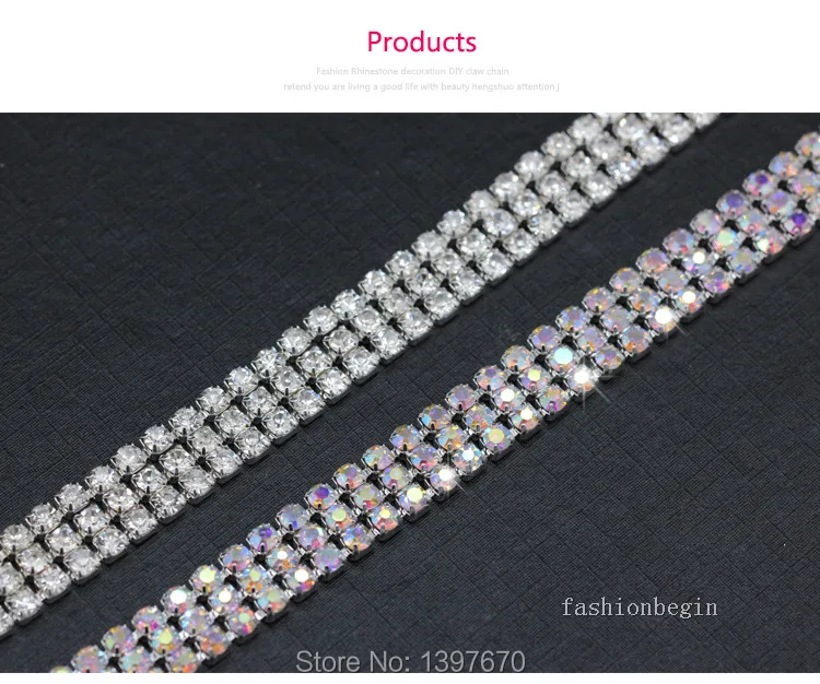 3 ряда ss6 ss8 ss12 ss16 Свадебные Стразы Серебряная цепочка с закрытыми чашками кристальная ...