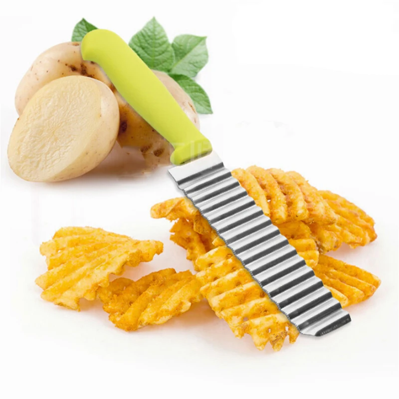 Stainless Steel Potato Chips Wavy Cutter Dough Vegetable Crinkle Slicer ...