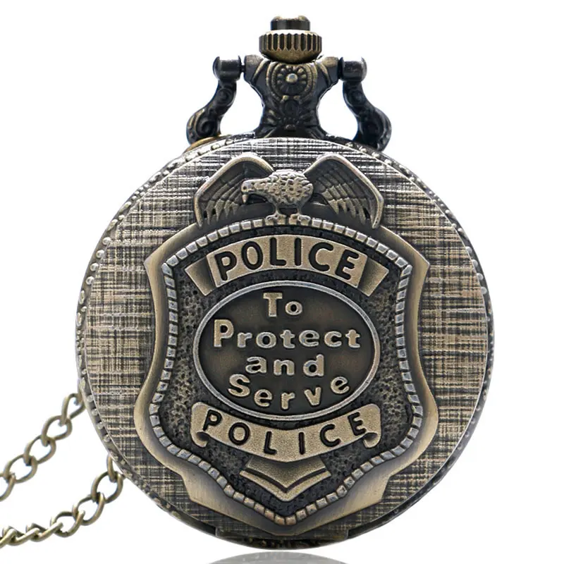 Retro Bronze POLICE Quartz Pocket Watch Pendant Necklace Chain Mens ...