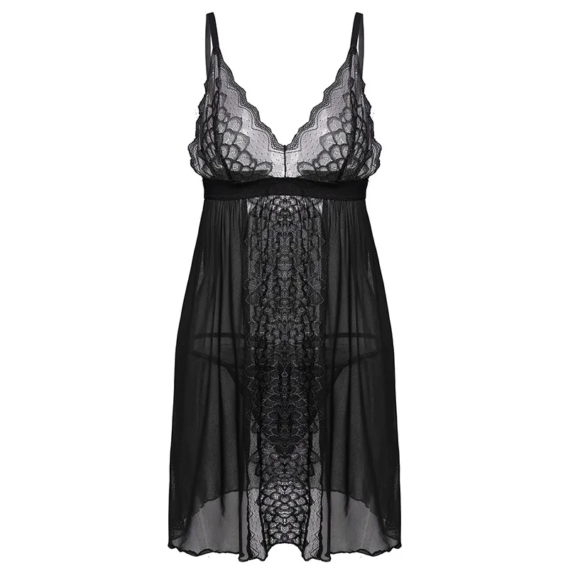 2 PCS Womens Lace Nightdress Sleepwear Sheer Mesh Backless Nightgown ...