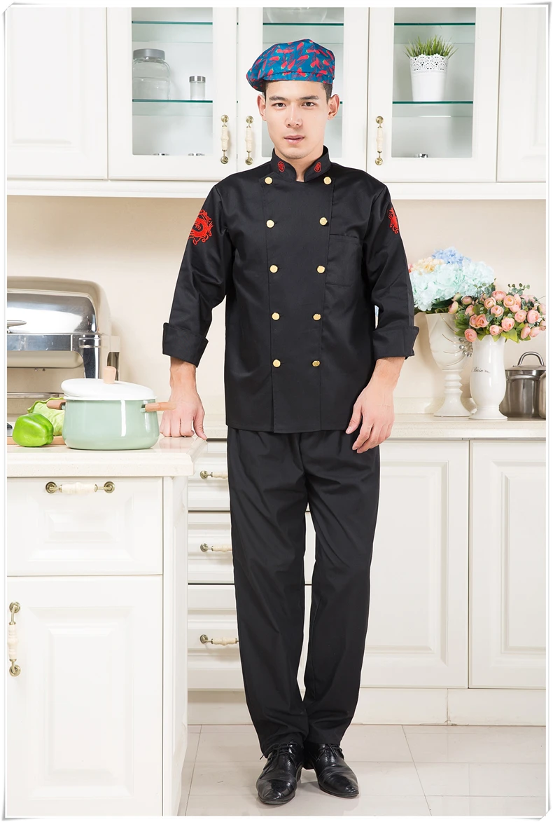 Hot Unisex long sleeve cook suit restaurant cook work wear hotel chef ...