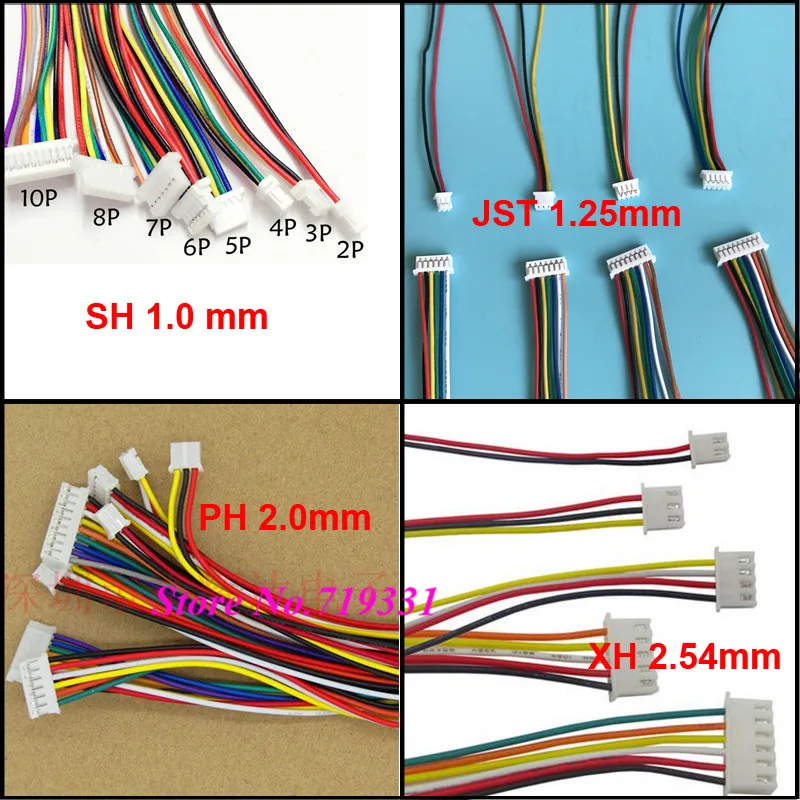 Conector hembra con cable JST SH ZH XH PH 1,0mm 1,25mm 1,5mm 2,0mm 2,54mm 2,0 2/3/4/5/6/12, 10 ...