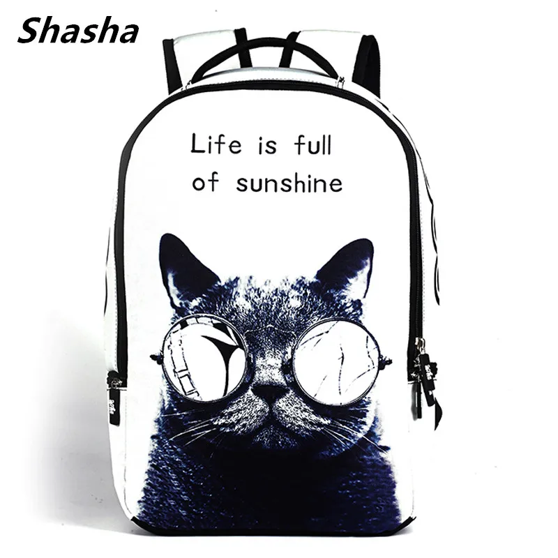 2017 Canvas 3D Print Animal Women Backpack Children Backpack Cat Dog ...