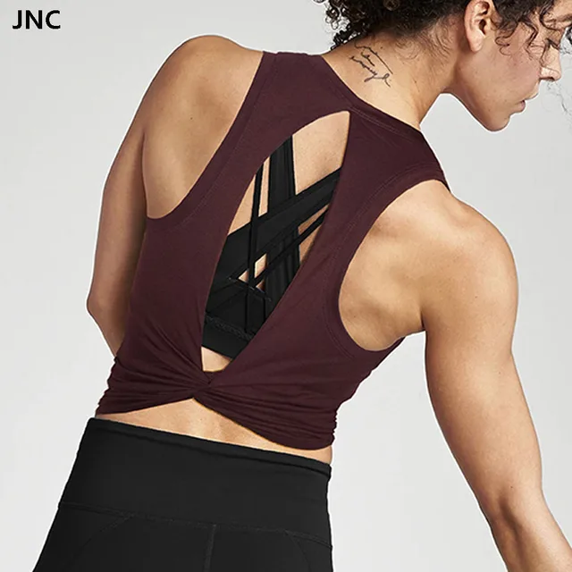 Jnc Womens Open Back Yoga Top Knotted Workout Yoga Shirt Pink Gym Tank