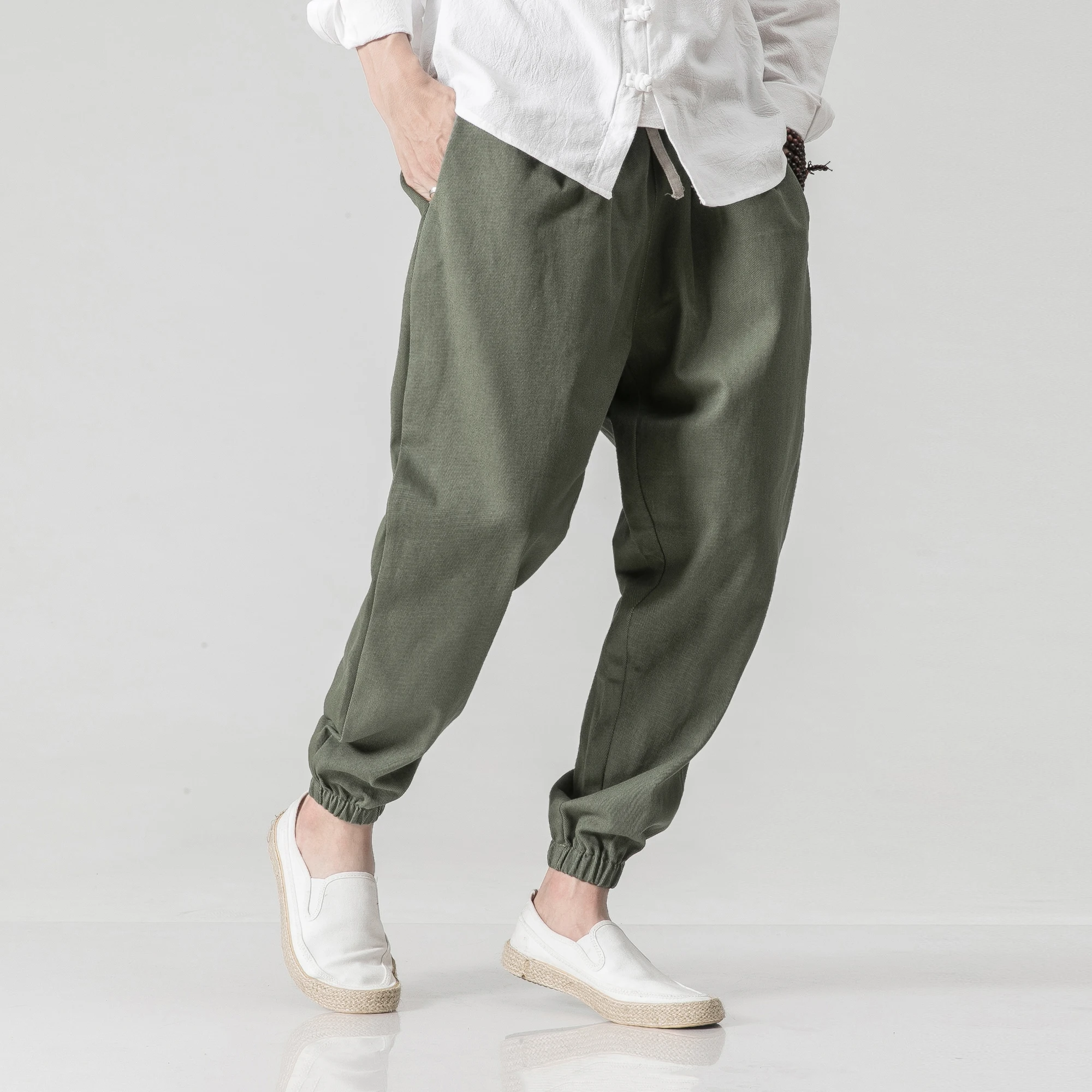 Men Elastic Waist Casual Harem Pants Male Fashion Solid Pant Jogger