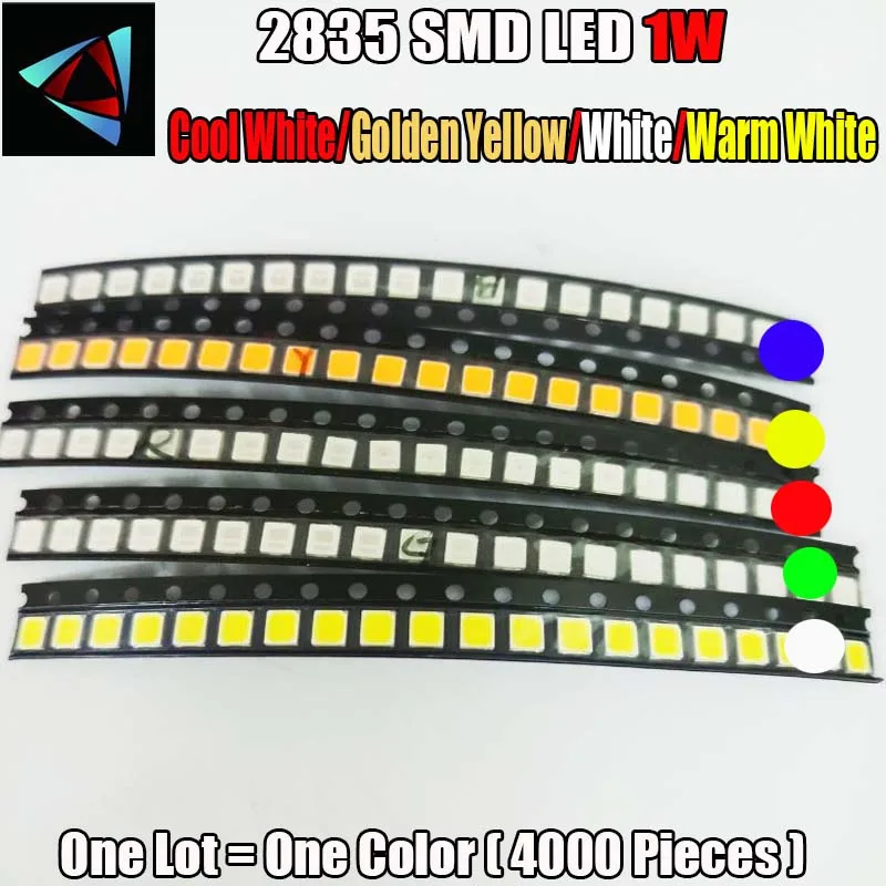 4000pcs 2835 1w Ultra Bright Smd Led Values Cool Golden Yellow White ...