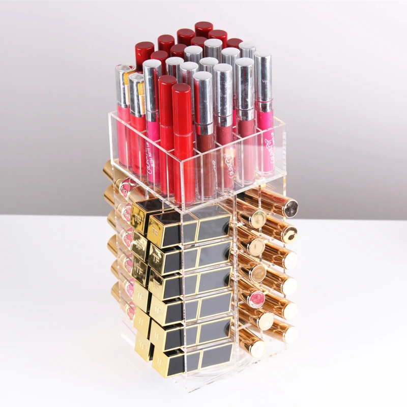 High Capacity Rotating Acrylic Makeup Organizer Storage Case Lipstick ...
