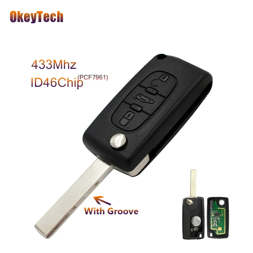 Okeytech 3 Buttons Remote Flip Key Folding Car Key For Peugeot 207 307 ...