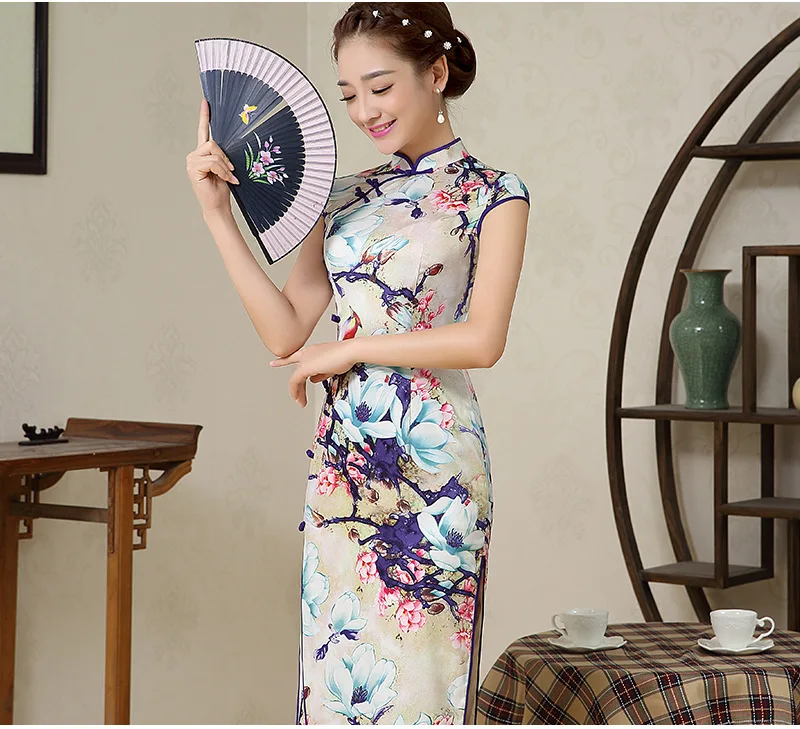 Women Sleeveless Cheongsam Long Prom Dresses Chinese Traditional Dress ...