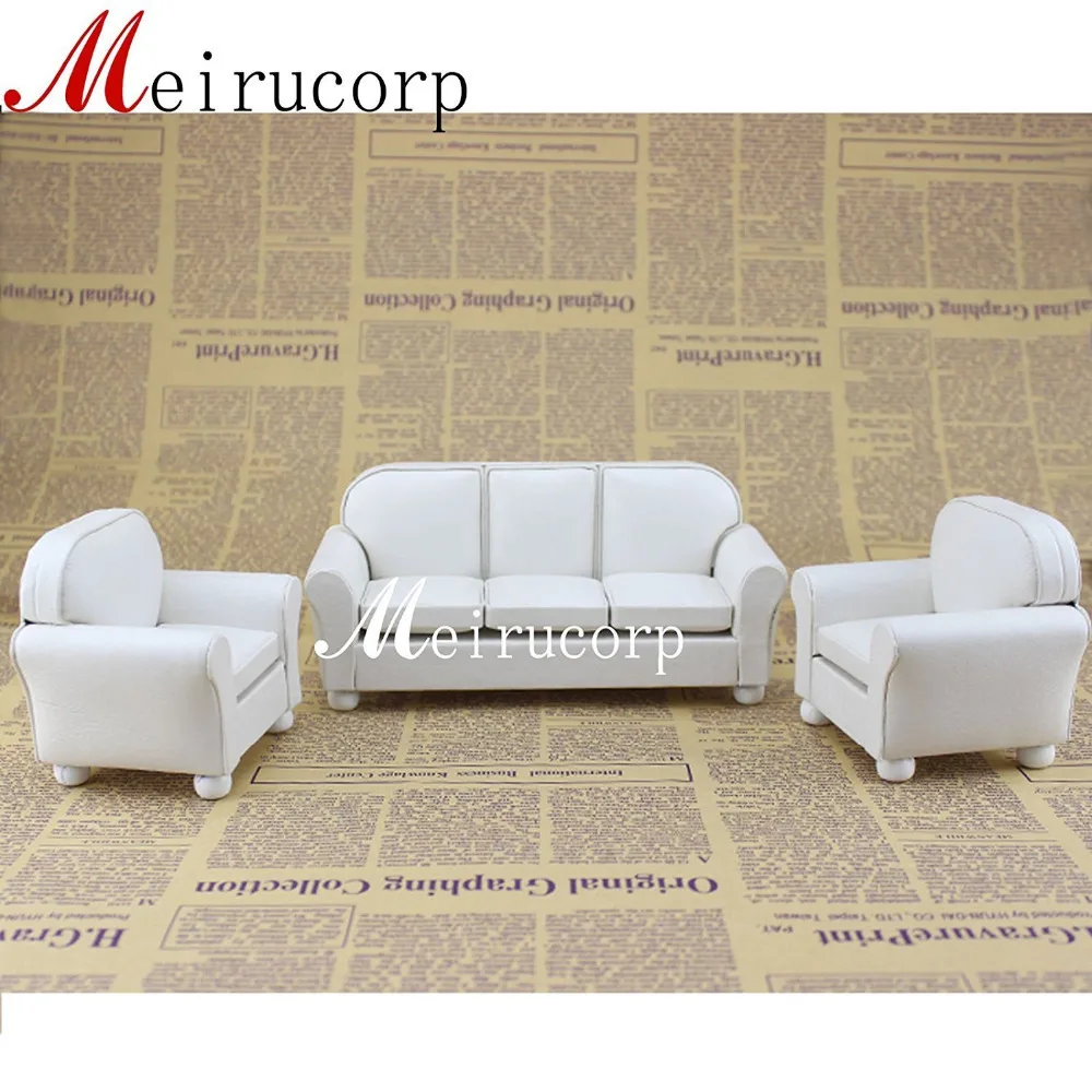 Doll house furniture 1/12 scale Miniature White leather Sofa and chair ...