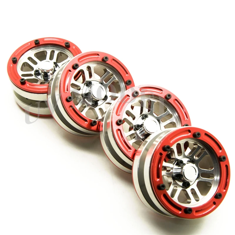 4 Pcs Silver&Red RC 1/10 Axial SCX10 1.9" Beadlock Alloy Wheels Rims ...