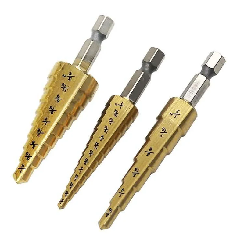 3 Pcs Hss Titanium Coated Straight Flute Step Drill Bits Essential Hardware Tool Pagoda Drill