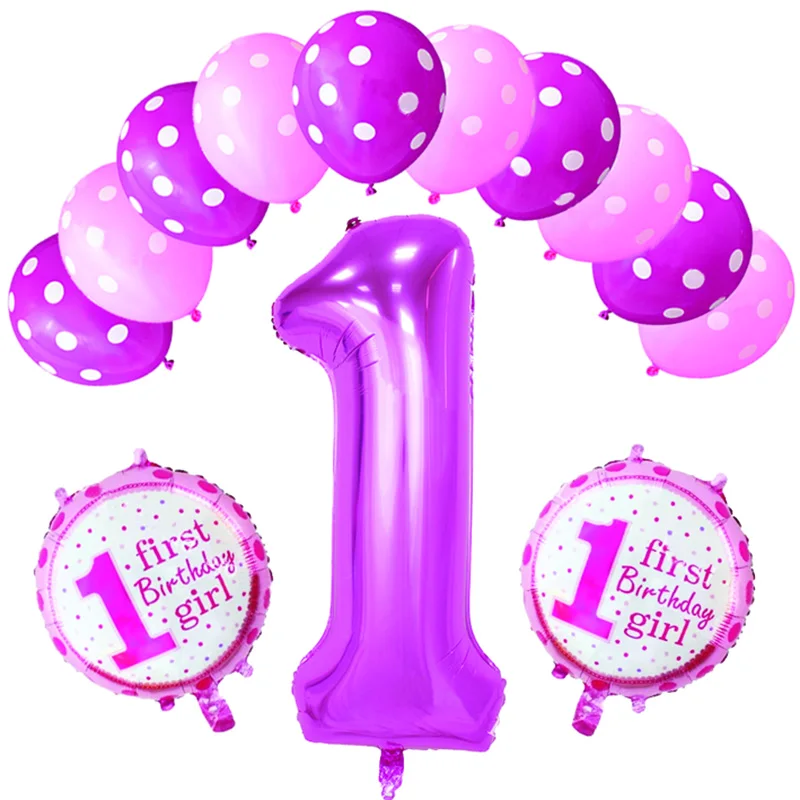 Digital 1 Foil Balloons Round Wave Point Latex Ballons Baby One Year ...