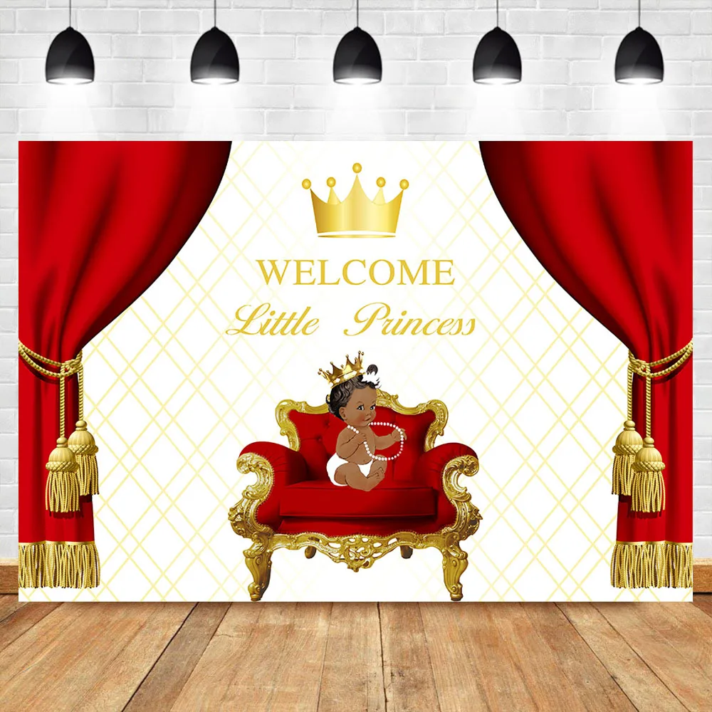 Welcome-Little-Princess-Newborn-Backdrop-Gold-Crown-Red-Curtain-Royal ...