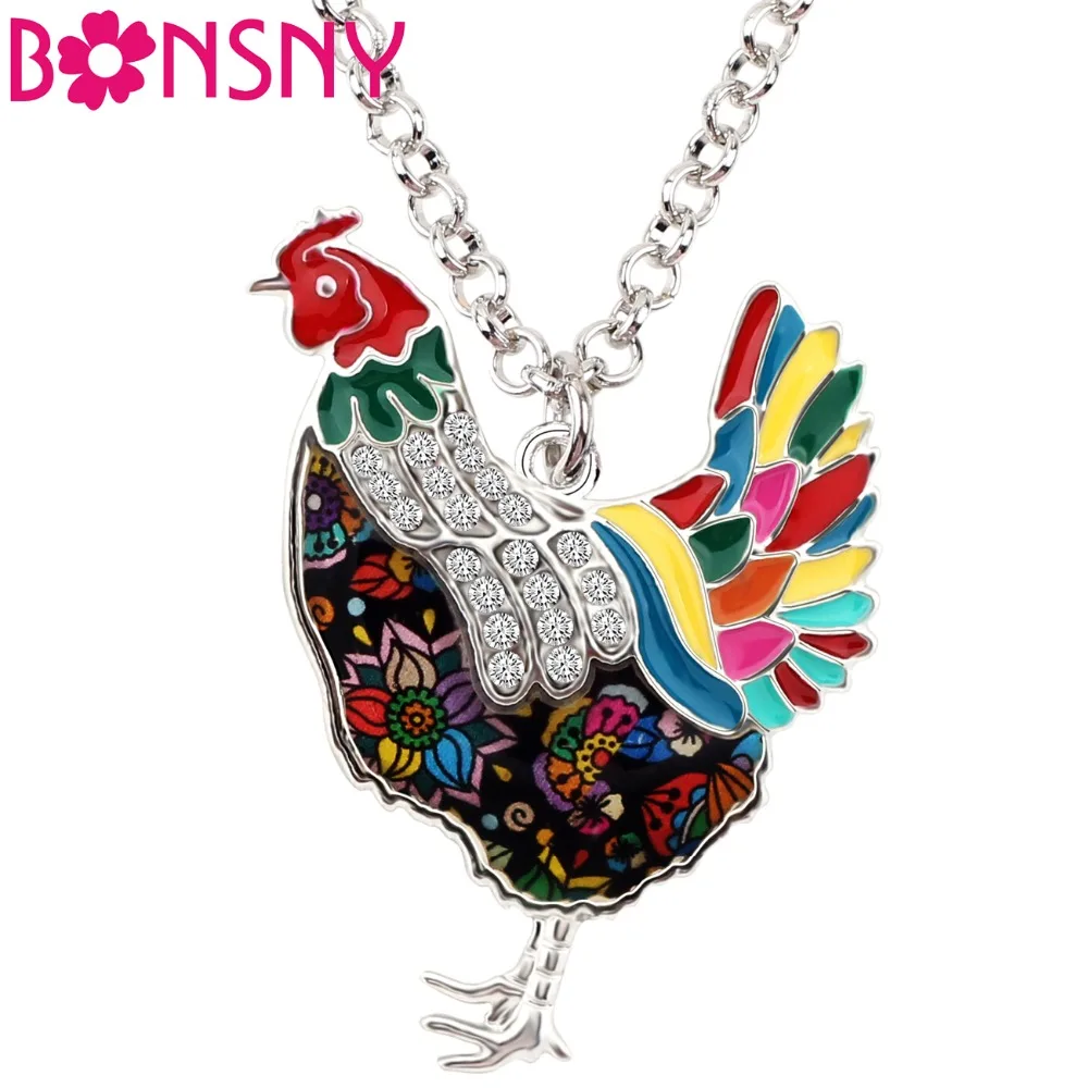 Bonsny Statement Enamel Alloy Rhinestone Chicken Hen Necklace Pendant ...